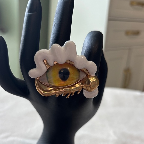 Schiaparelli | Jewelry | Schiaparelli Gold And White Eye Design Ring ...